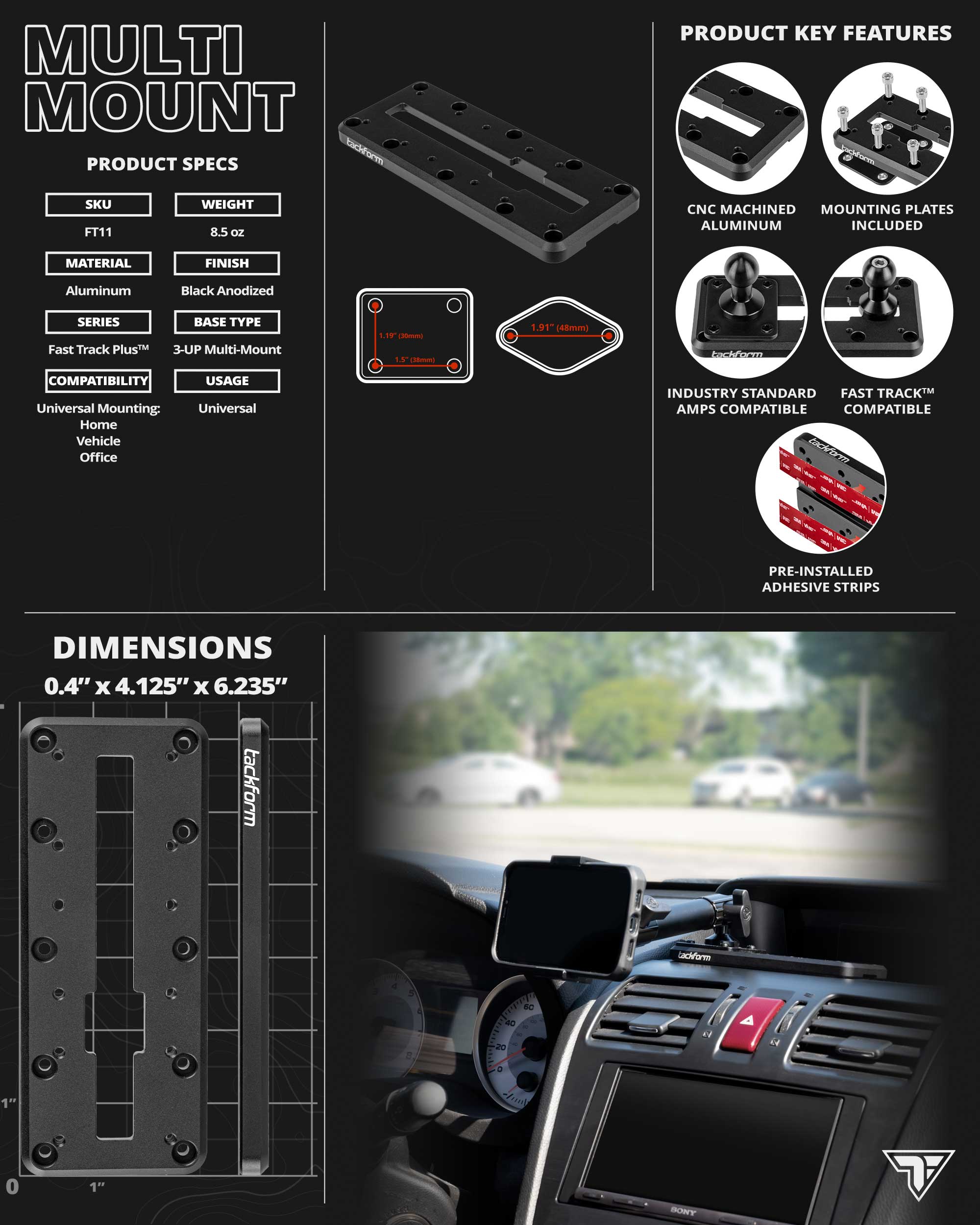 FT11 - 3-Up Semi Truck Multi Device Mount Bracket – Tackform