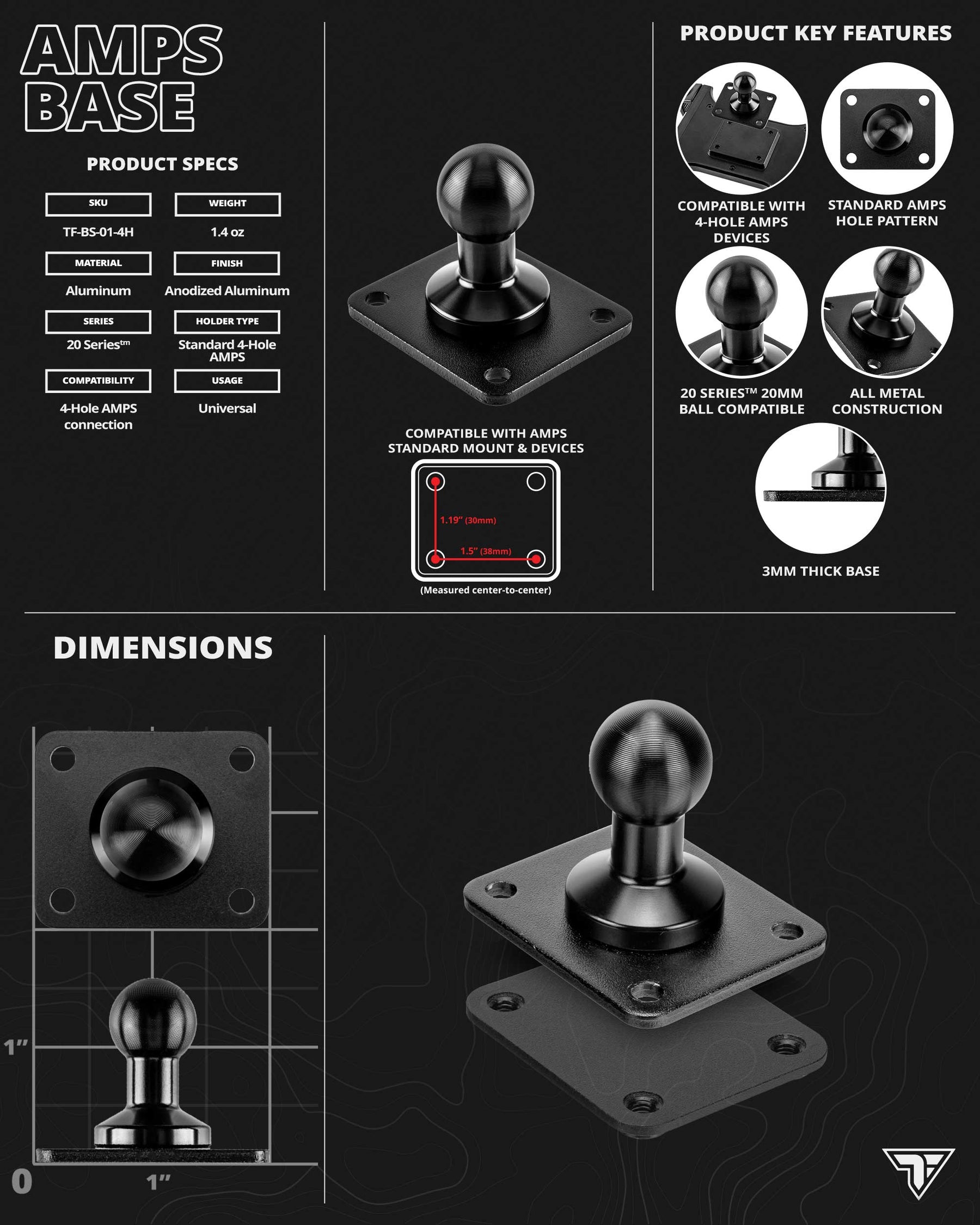 AM11-TAB-BK | AMPS Drill Base Tablet Mount with Install Kit | 3.5" Alu ...